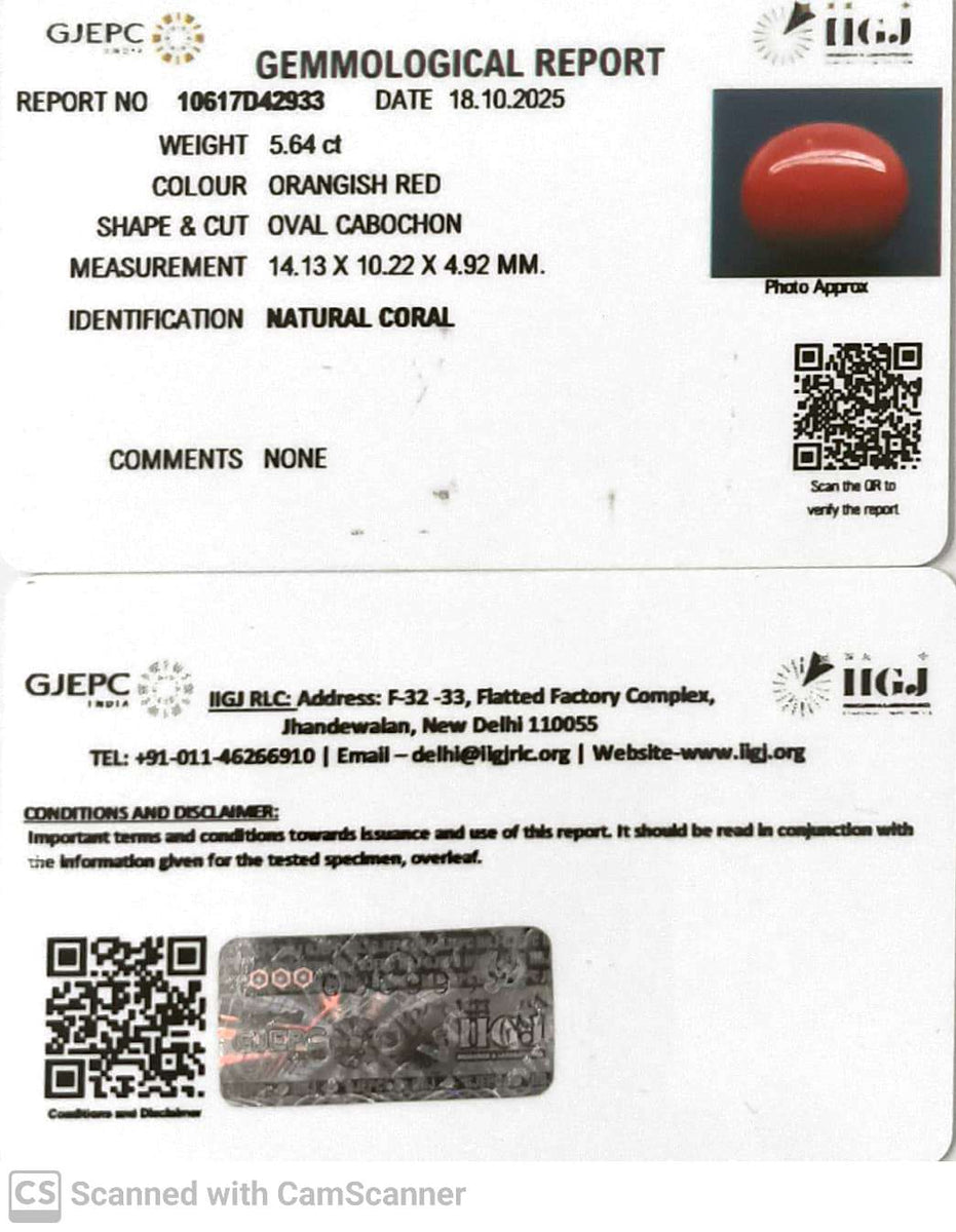 5.64/CT Natural Japanees Coral With Govt. Lab Certificate (8200 ...