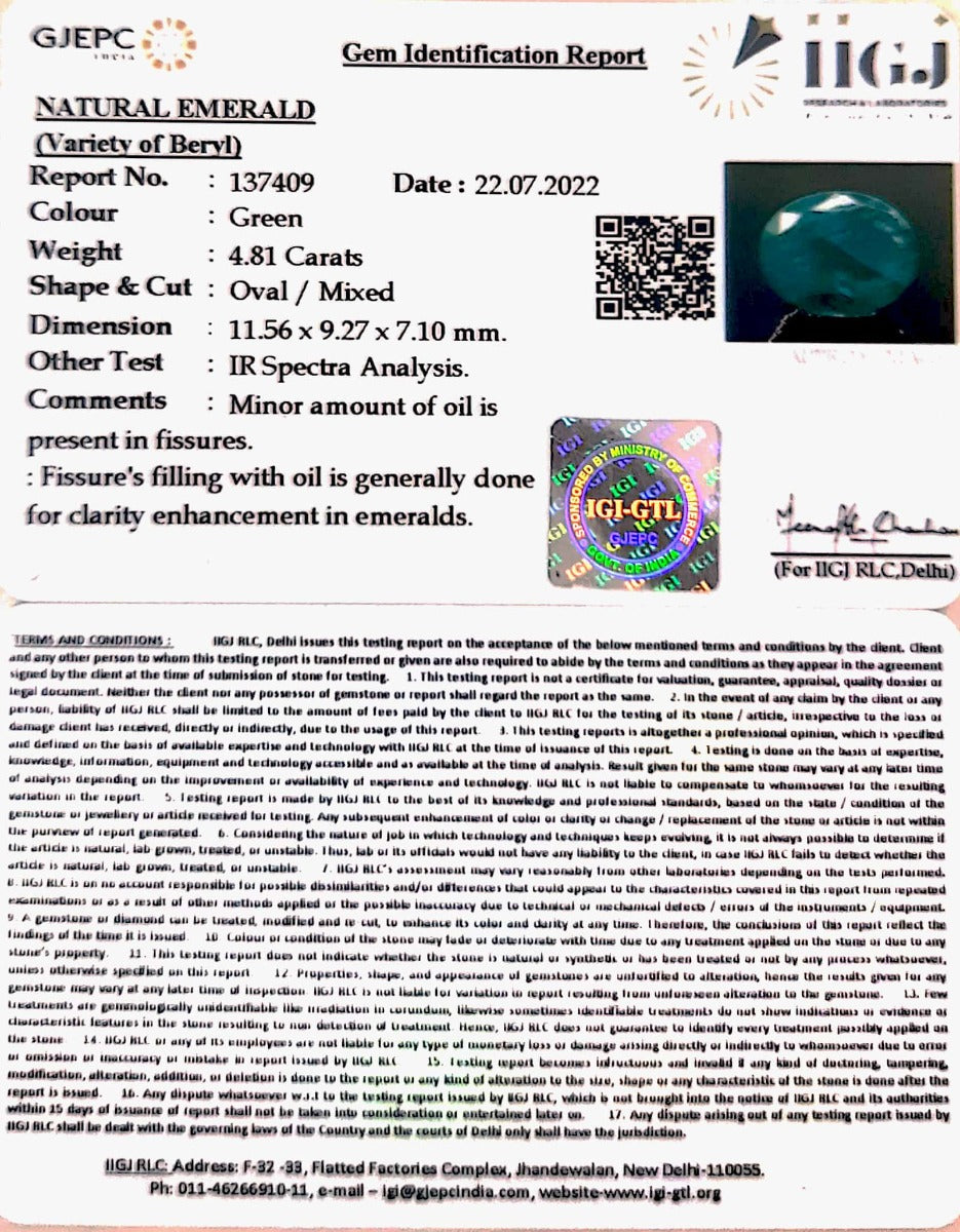 4.81/CT Natural Panna Stone with Govt. Lab Certified-(6771) | Khanna Gems