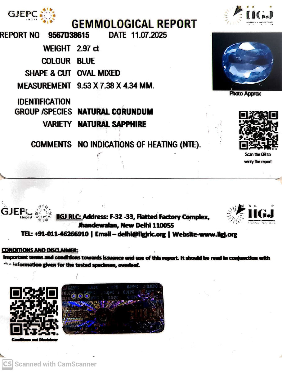 2.97/CT Natural Blue Sapphire with Govt Lab Certificate ( 34410 ...